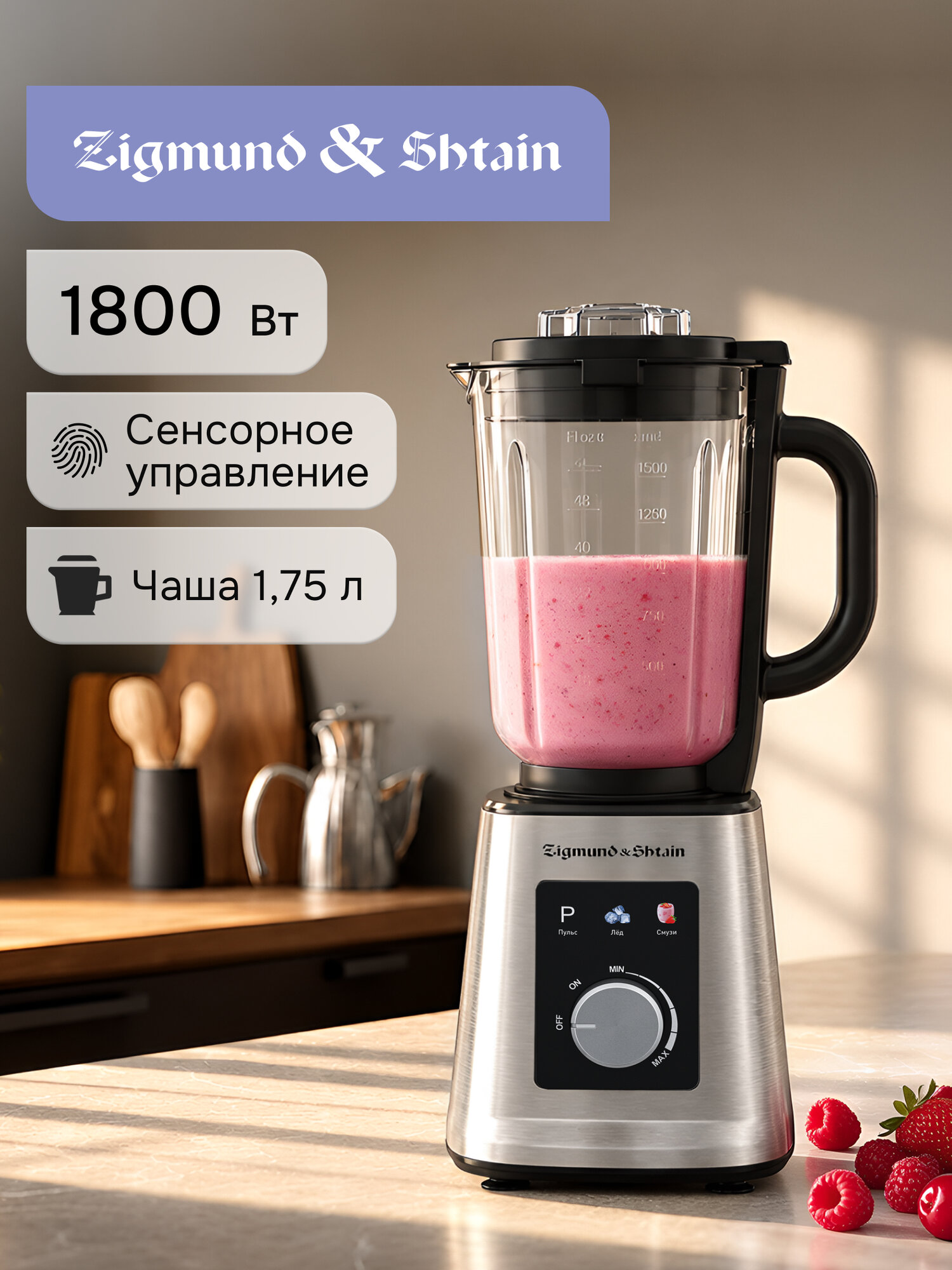 Блендер стационарный кухонный Zigmund & Shtain BS-487 D настольный / измельчитель для смузи, коктейлей, льда