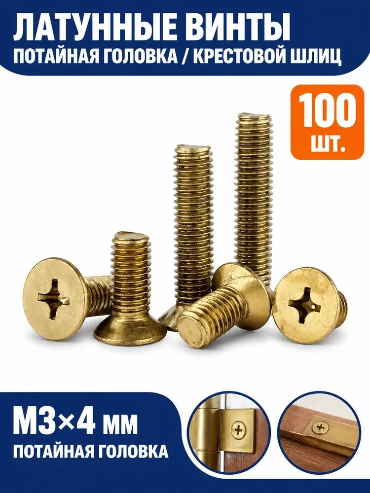 Винт 3 x 4 мм, головка: Потайная, 100 шт.