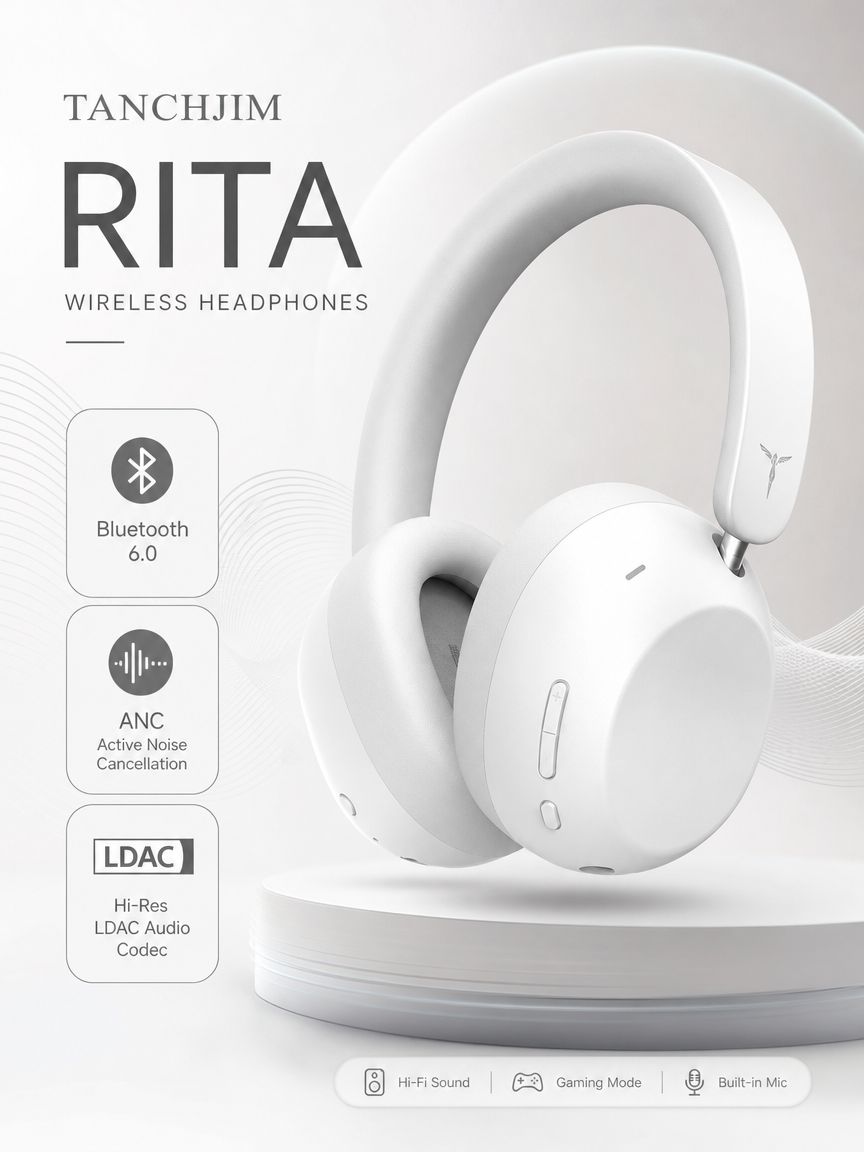 Наушники беспроводные TANCHJIM RITA, Hybrid ANC, LDAC, 92 ч, 40 мм, Bluetooth 6.0