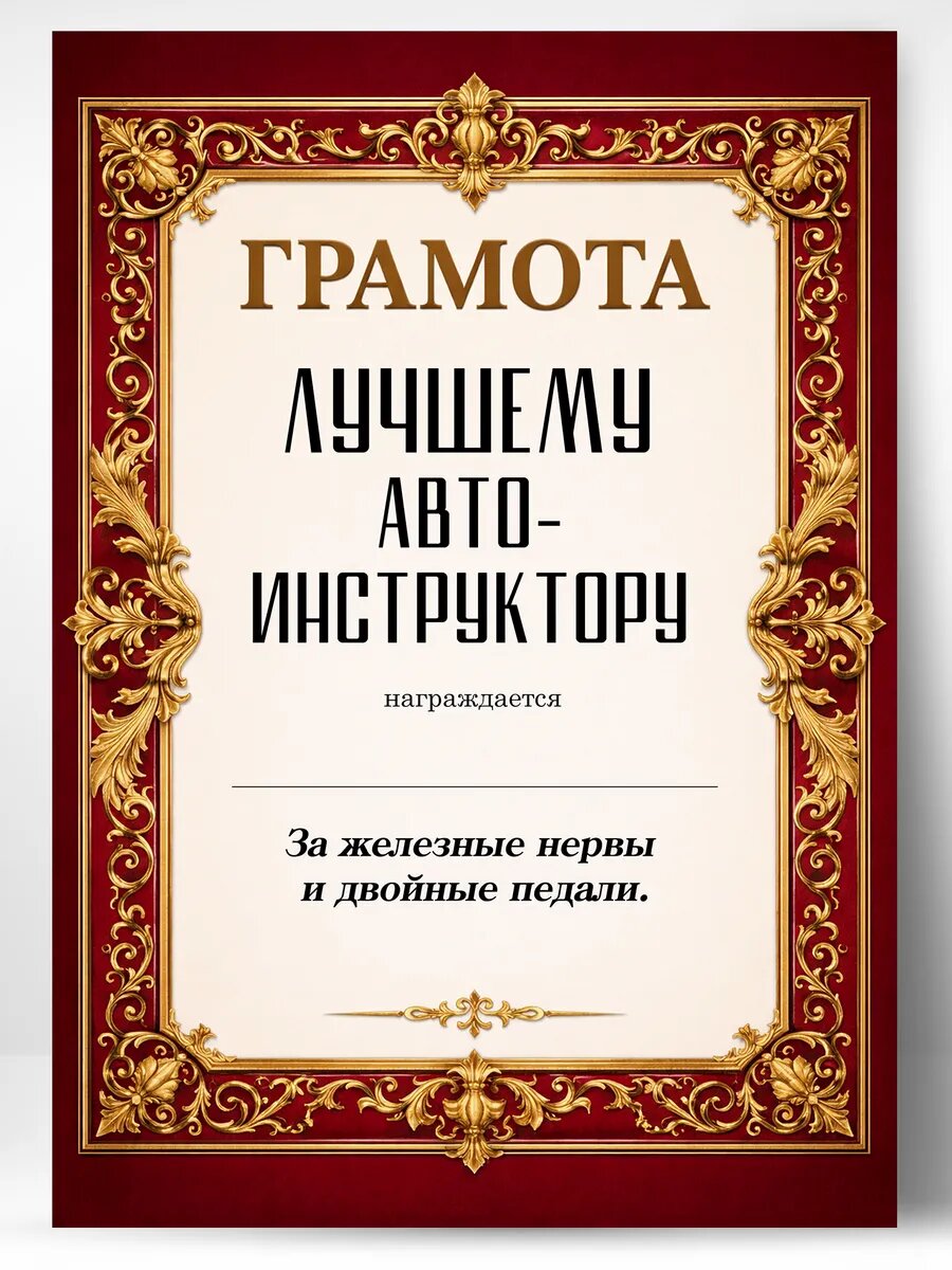 Грамота диплом в подарок - Лучшему автоинструктору