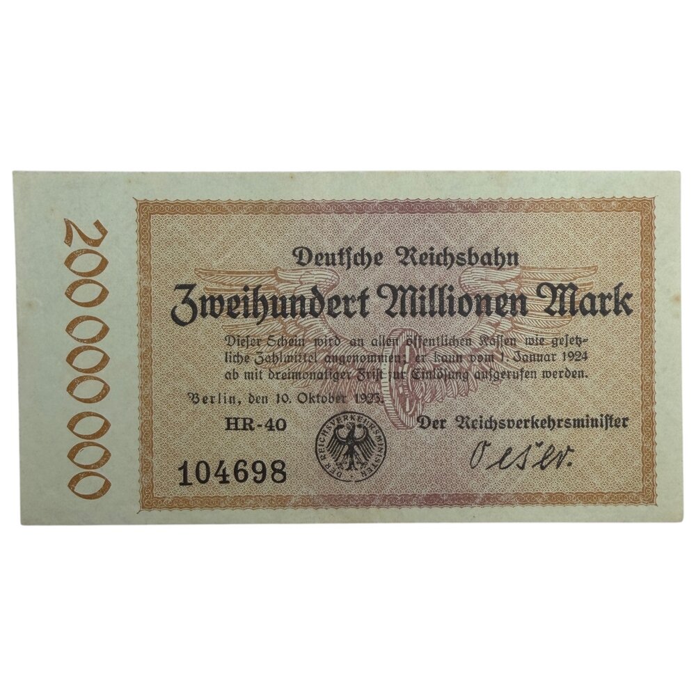 Веймарская республика, Берлин, железная дорога 200000000 марок 1923 г. (Серия HR-40)