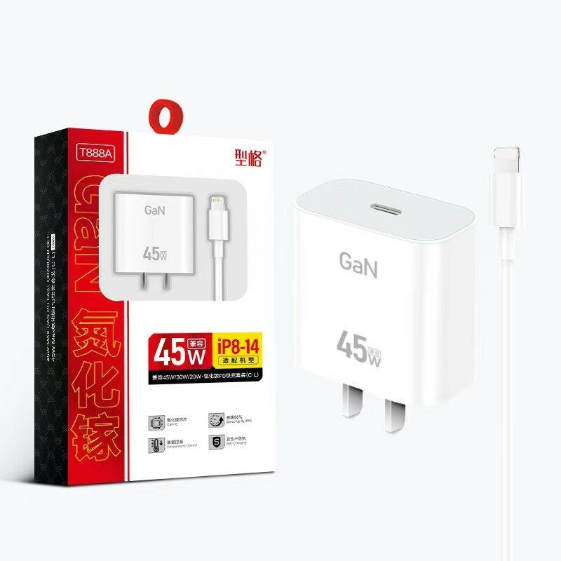 Комплект быстрой зарядки 45W для iPhone 13 14, PD адаптер питания и кабель USB-C T888A, оригинальное качество
