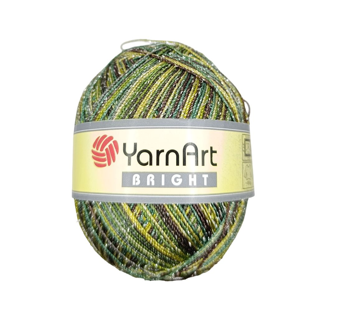 Пряжа для вязания YarnArt Bright 228 зеленый коричневый меланж 1 моток 90 гр/340 м 80% полиамид, 20% металлик