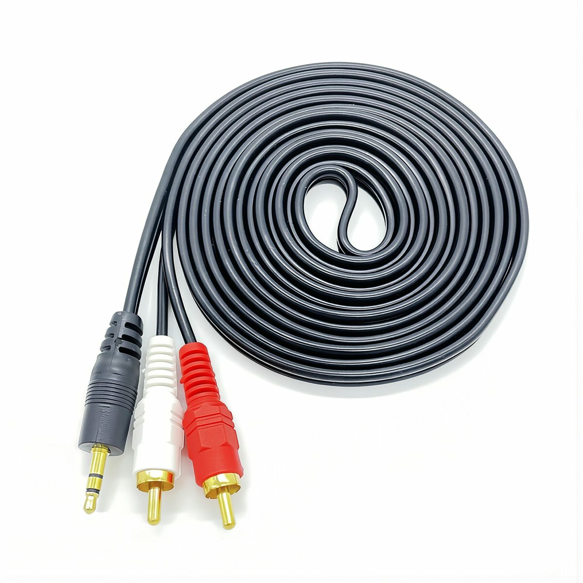 Плоский аудиокабель 3.5 мм 2 RCA 1.5 метра, позолоченные контакты, для подключения персонального компьютера к домашней акустической системе усилителя, 5m
