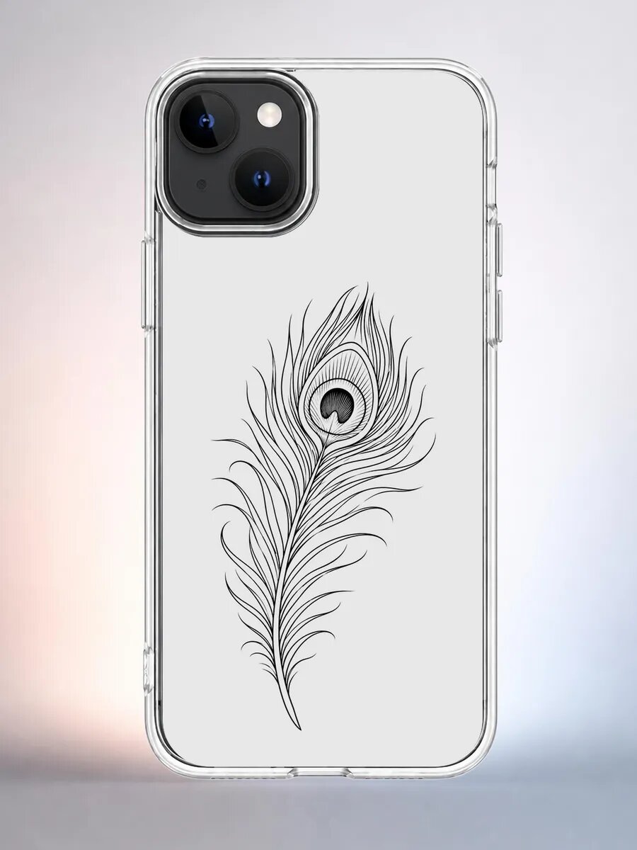 Чехол iPhone 13 перо павлина силиконовый
