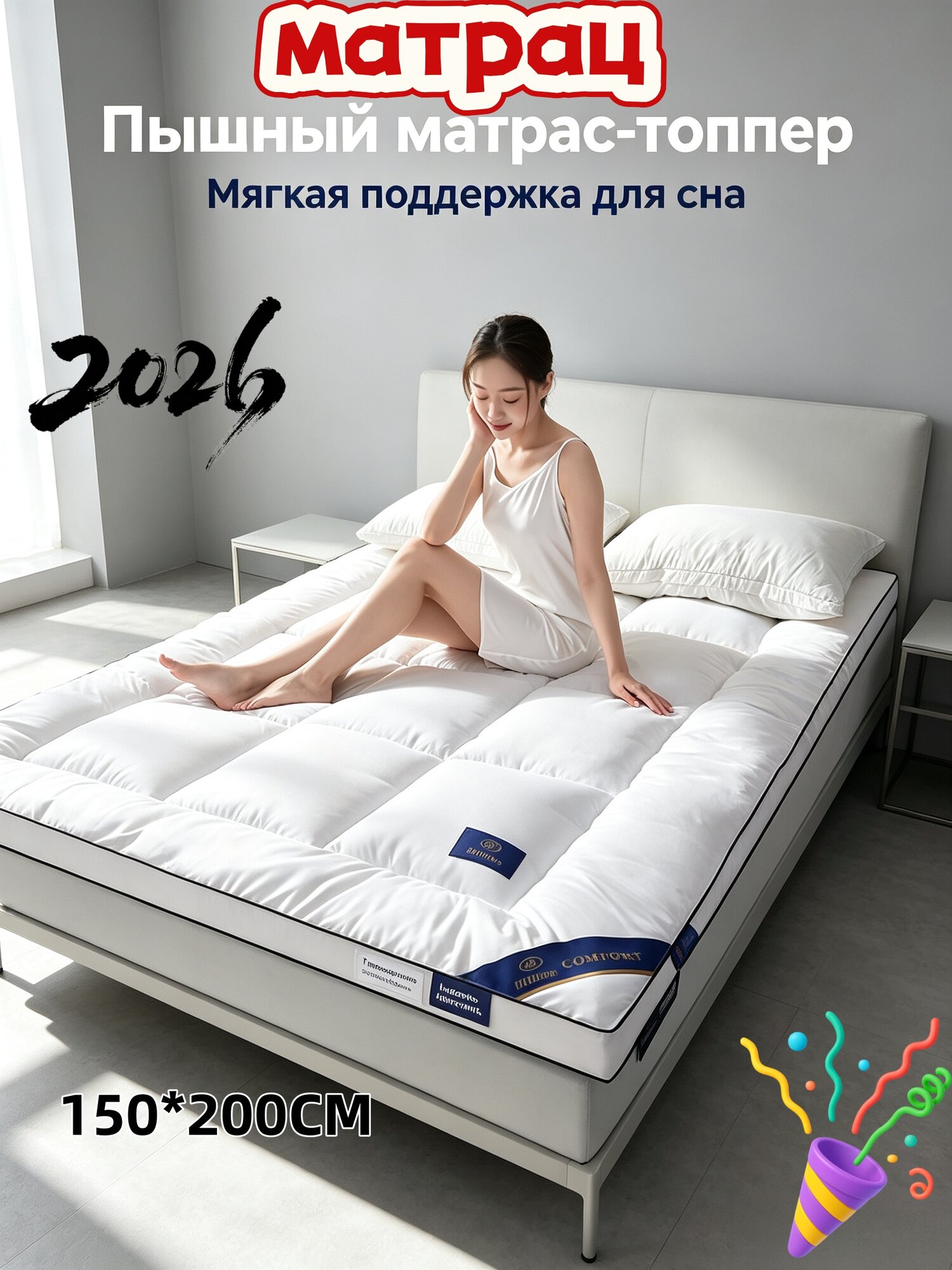 Матрац，Матрас без пружин, Мягкий матрас，Пуховый бархатный матрас，белое，150*200*10CM