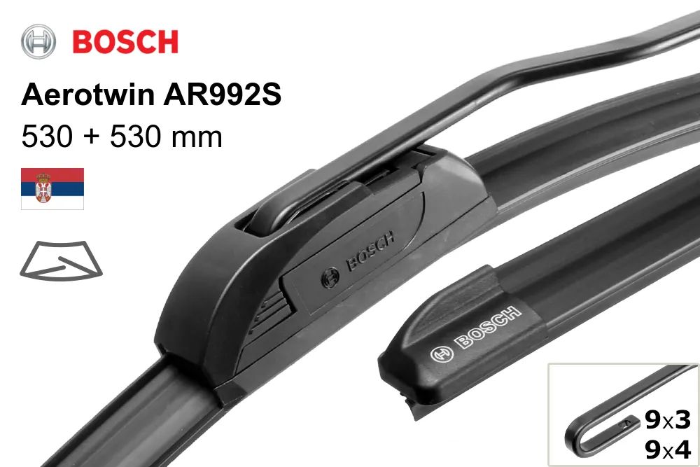 Щетки стеклоочистителя Bosch Aerotwin A398S (3397014398), бескаркасные, 600мм + 450мм, 2 шт, DNTL1.1, для Mazda 6, CX-5, CX-9, CX-80