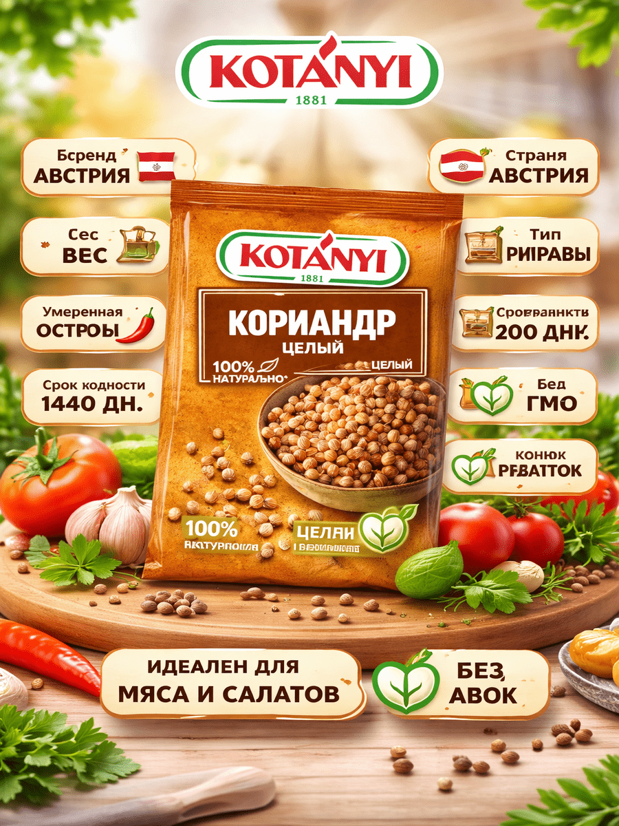 Кориандр Kotanyi целый, 20г