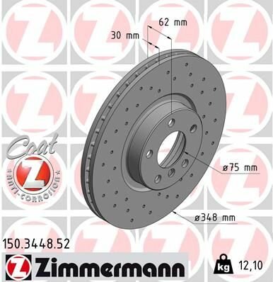 Диск тормозной передний BMW X5 E70 F15 X6 E71 E72 F16 ZIMMERMANN 150.3448.52