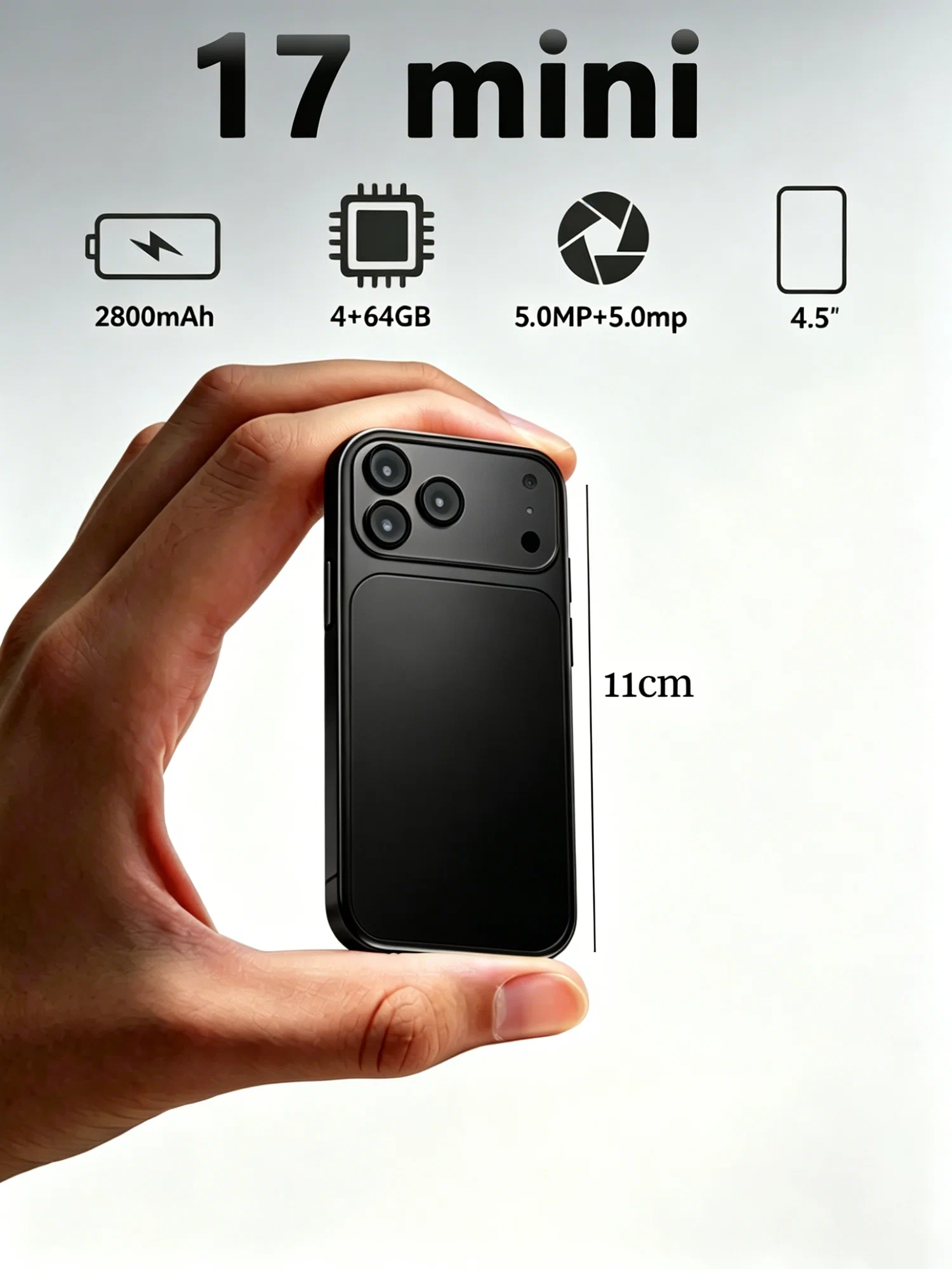 Мини-смартфон 17 Promini, 4ГБ + 64ГБ, IPS-экран, 4.5', Лучший подарок , черное