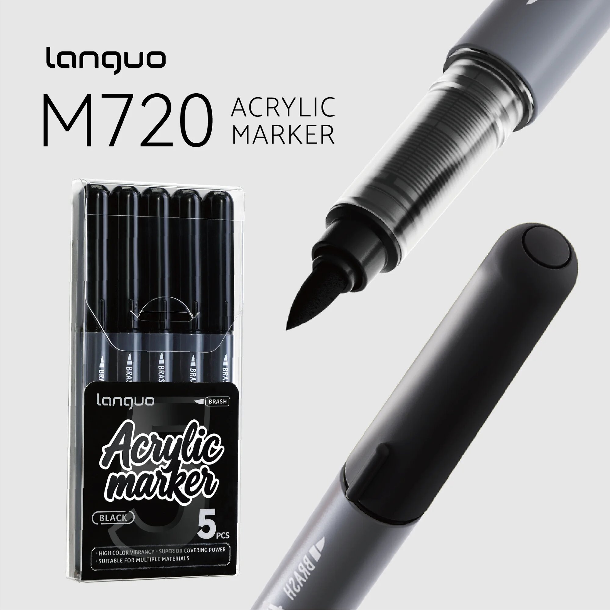 Маркеры акриловые Languo M720, черный, 5 шт