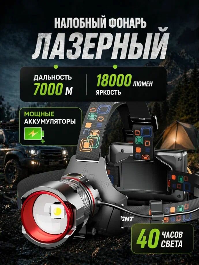 Фонарь налобный аккумуляторный мощный