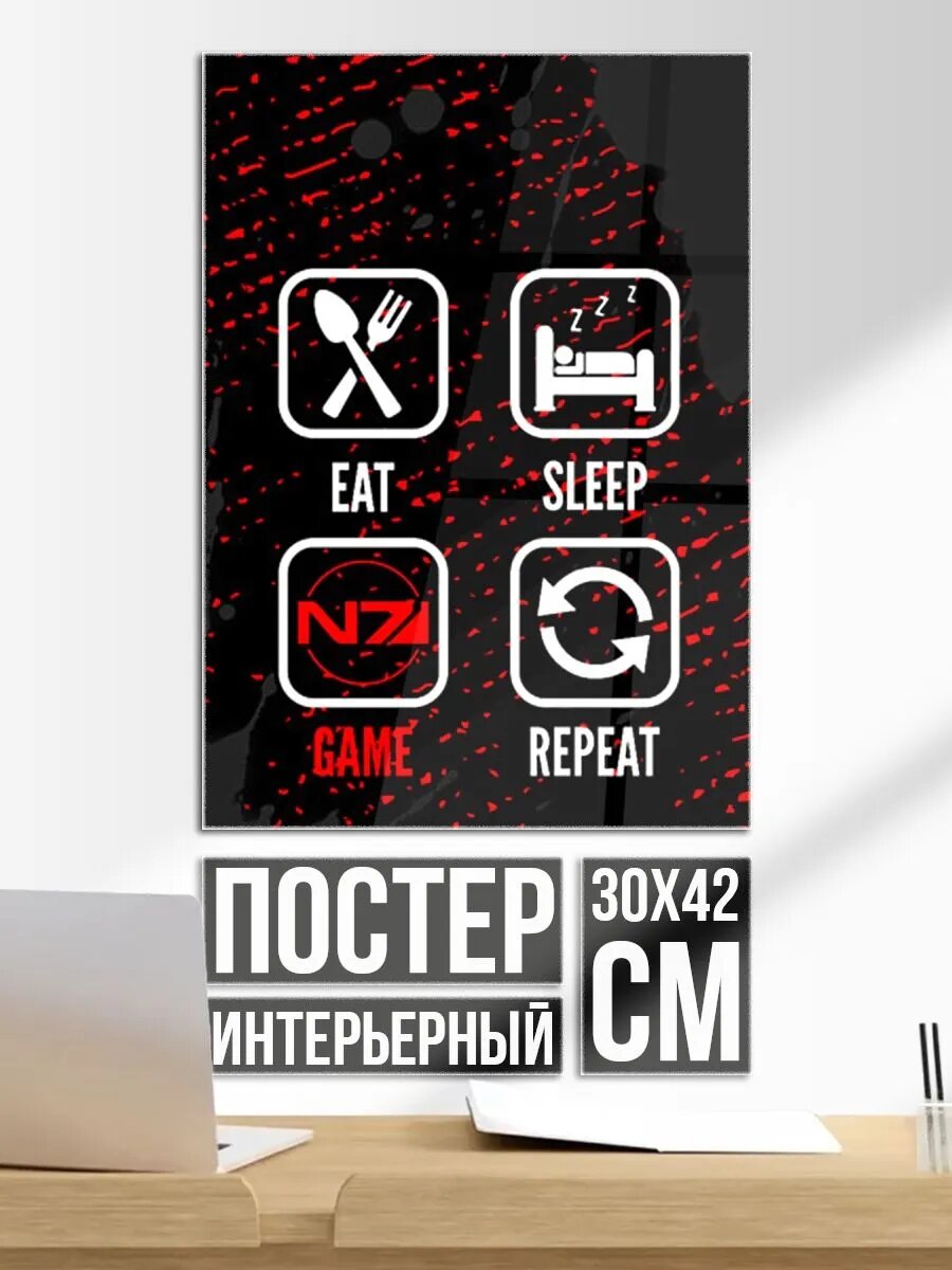 Постер на стену Eat, Sleep, Mass Effect, Repeat