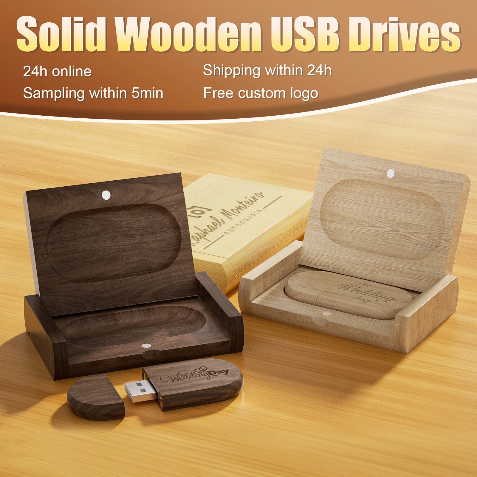 USB-флешка JASTER 2.0 деревянная/бамбуковая 128GB, walnut wood no box