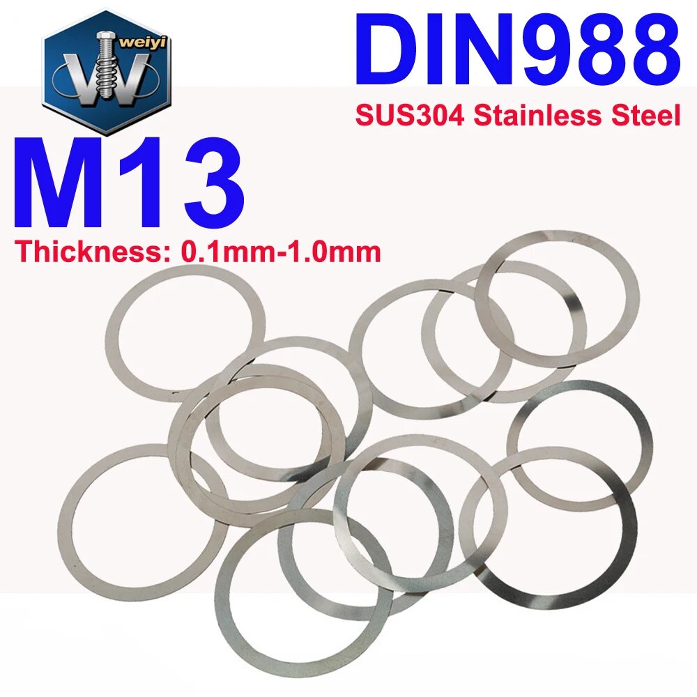 Weiyi M13 DIN988 Регулировочные шайбы из нержавеющей стали 20Pcs M13x19x0.5