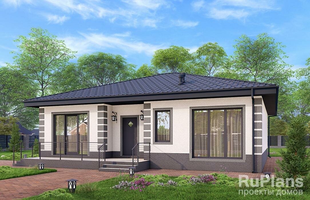 Одноэтажный дом с просторной гостиной и двумя спальнями (125 м2, 14м x 13м) Rg6626