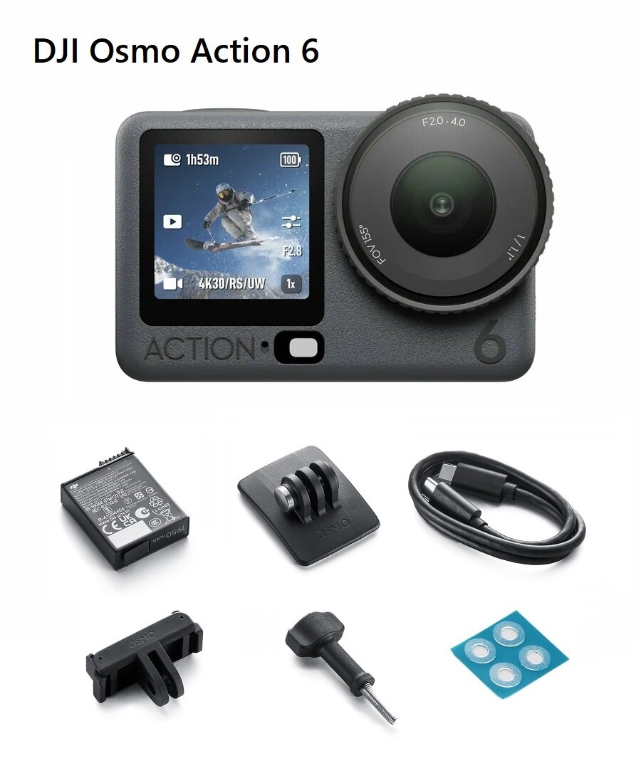 Кшн камера DJI Osmo Action 6 Standard Combo, IP68, OLED сенсорный дисплей, водонепроницаемость до 20 м