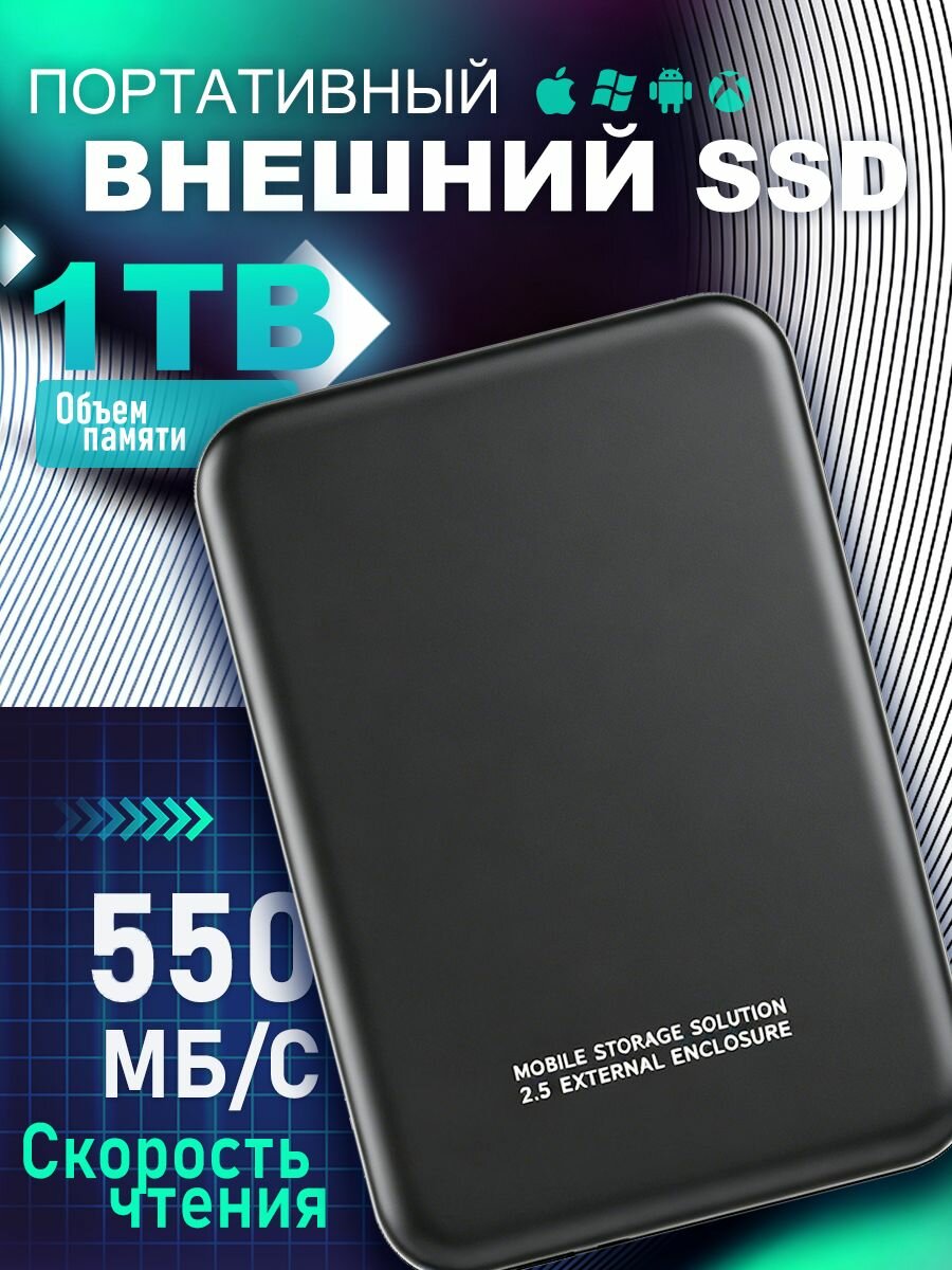 1 ТБ Внешний жесткий диск Портативный, Пластик, черный матовый