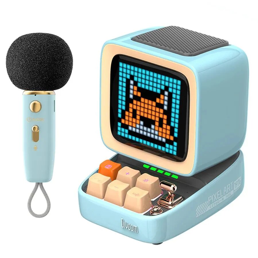 Беспроводная портативная колонка Divoom Ditoo-5M с микрофоном, синяя, 15 Вт, экран Pixel.