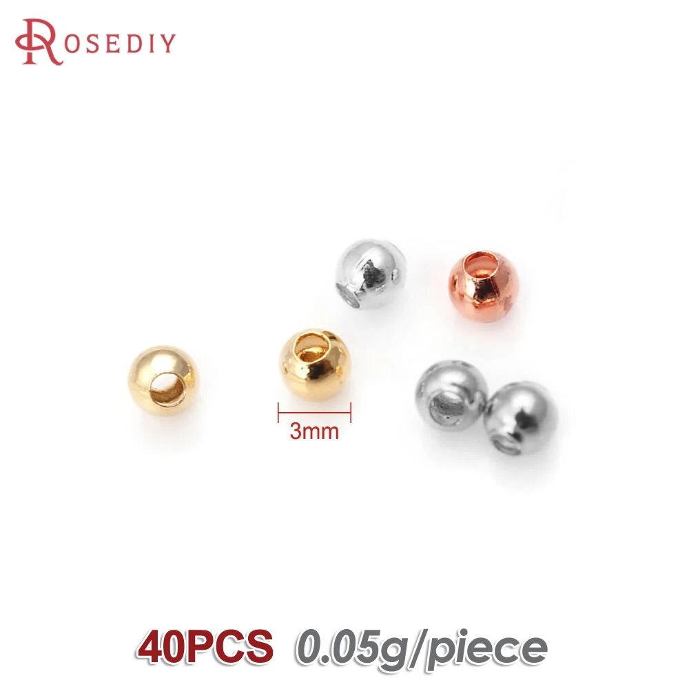 Бусины Rosediy, латунь, золотистого цвета, 2-12 мм Silver Color, 3MM 40PCS