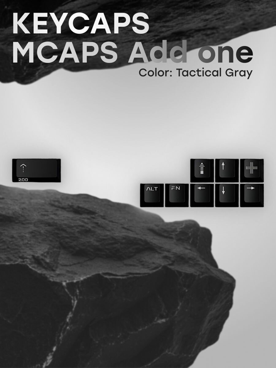 Кейкапы для механической клавиатуры Алюминиевые MCAPS Tactical Gray, 8 шт, Add-one Kit, Английская раскладка