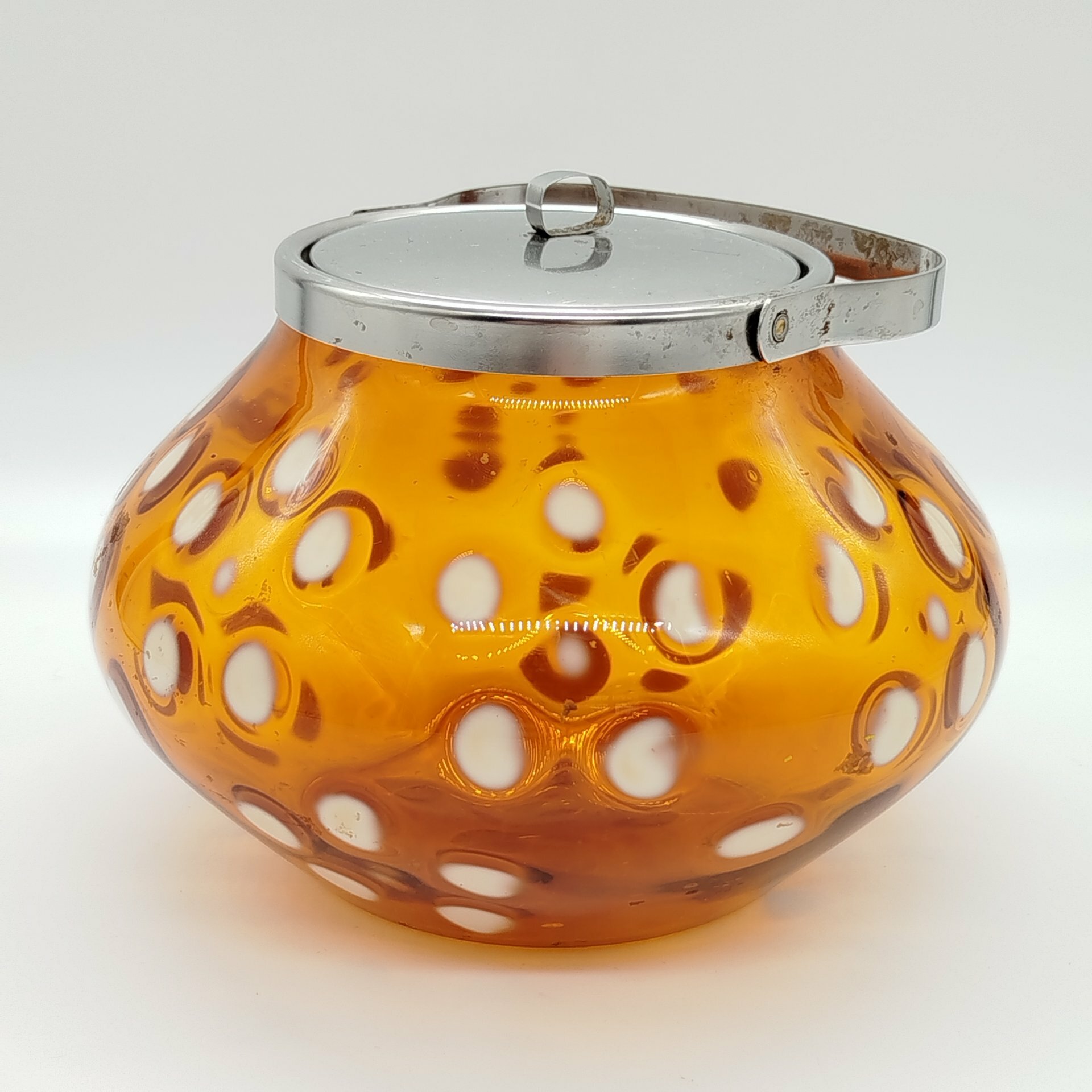 Конфетница (бонбоньерка), металл, сульфидно-цинковое стекло, СССР, 1960-1980 гг.