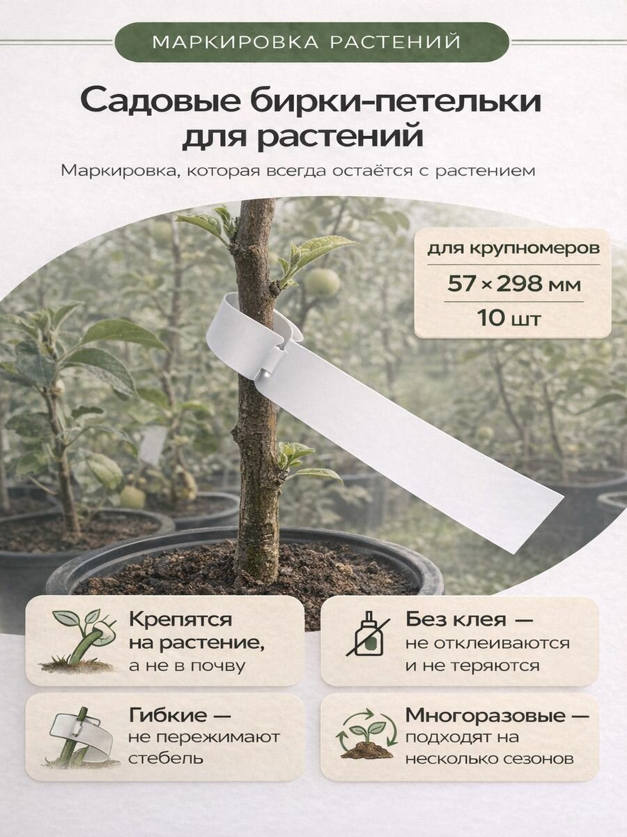 Садовые бирки Петельки для крупномеров 57 х 298 мм белая 10 шт