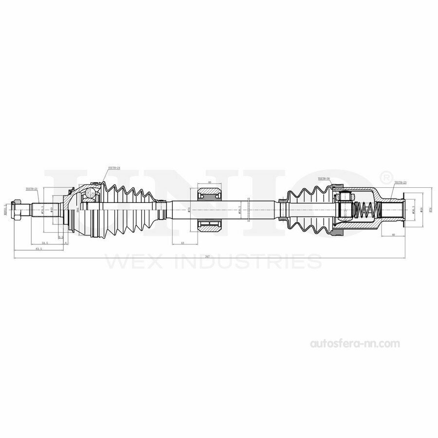 UNIO CVJ10002 Привод в сборе передний правый Renault Logan 04-, Sandero 09-, Dacia Logan 04- (МКПП/АКПП)