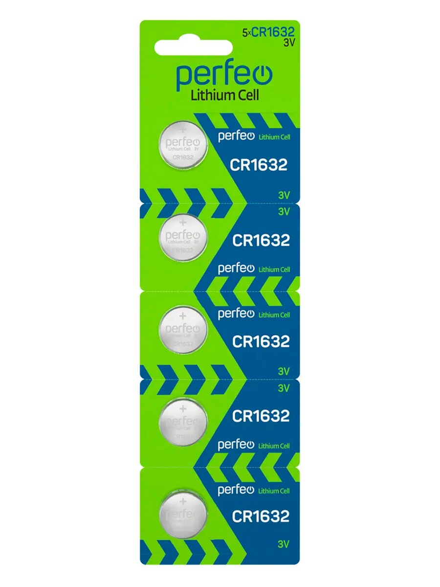 Батарейки таблетки круглые Perfeo CR1632, 3В, литиевая, 5 шт
