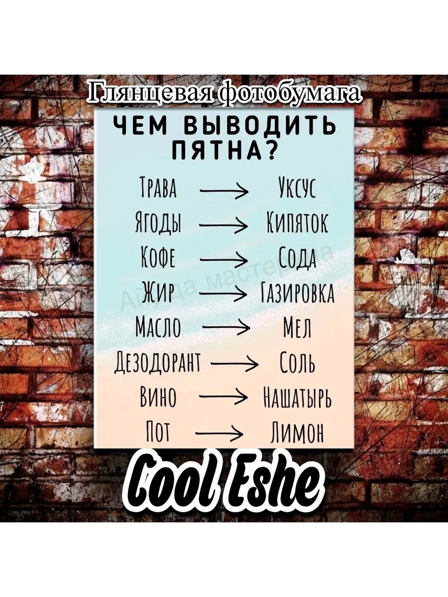 Постер "Чем выводить пятна, памятка" А2