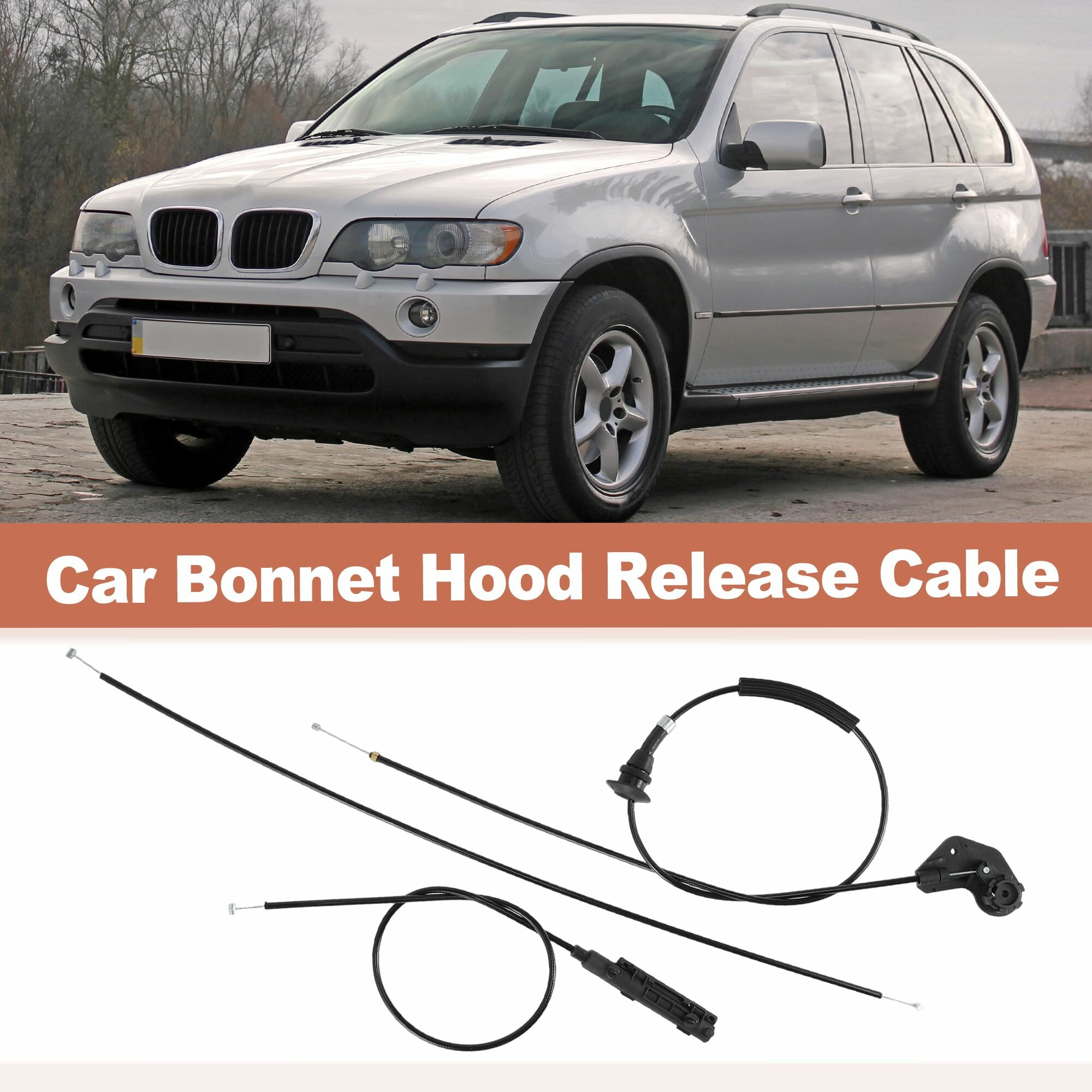 Комплект из 3 тросов открывания капота автомобиля BMW X5 E53 2000 2001 2002 2003 2004 2005 2006 Bowden (№ 51238402615/51238408134/51238403219/912-461).
