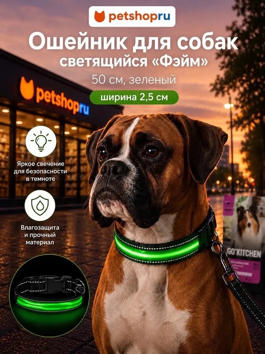Tappi Светящийся ошейник "Фэйм", L
