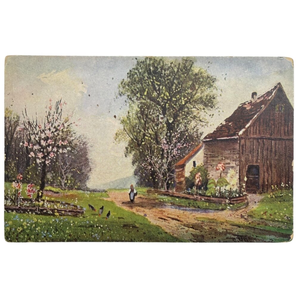 Почтовая открытка "Весна в усадьбе" 1900-1917 гг. Германская Империя