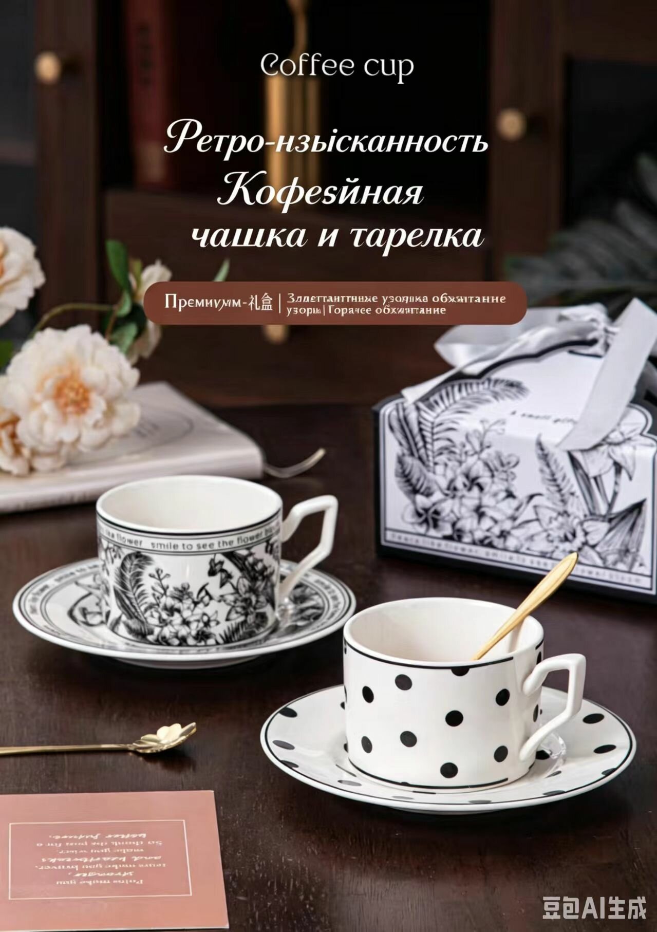 Премиум качество Кружка "Жизнь прекрасна", керамика, с блюдцем и ложкой, 250 мл