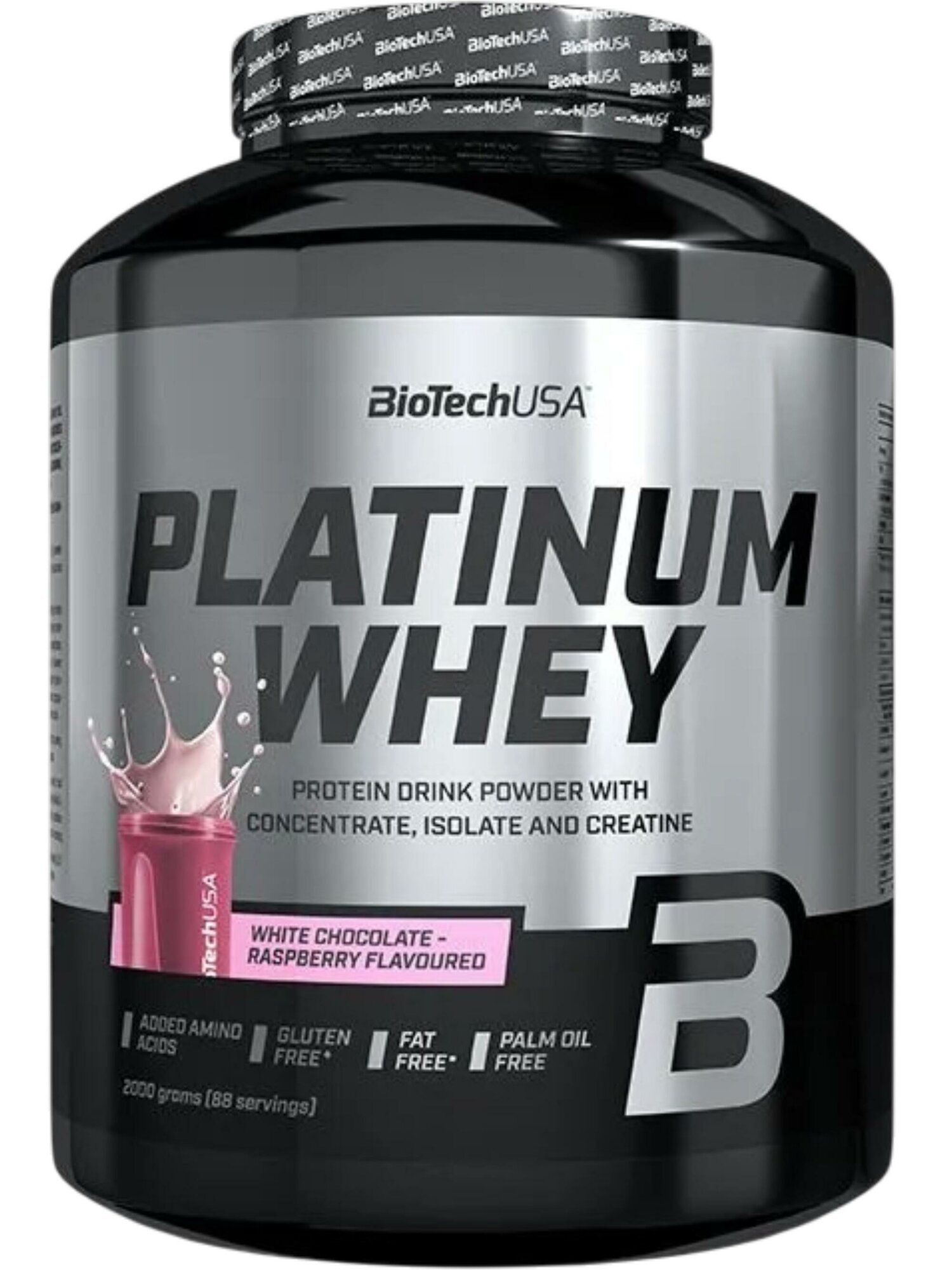 Сывороточный протеин BioTechUSA Platinum Whey 2000 г, Белый шоколад-малина