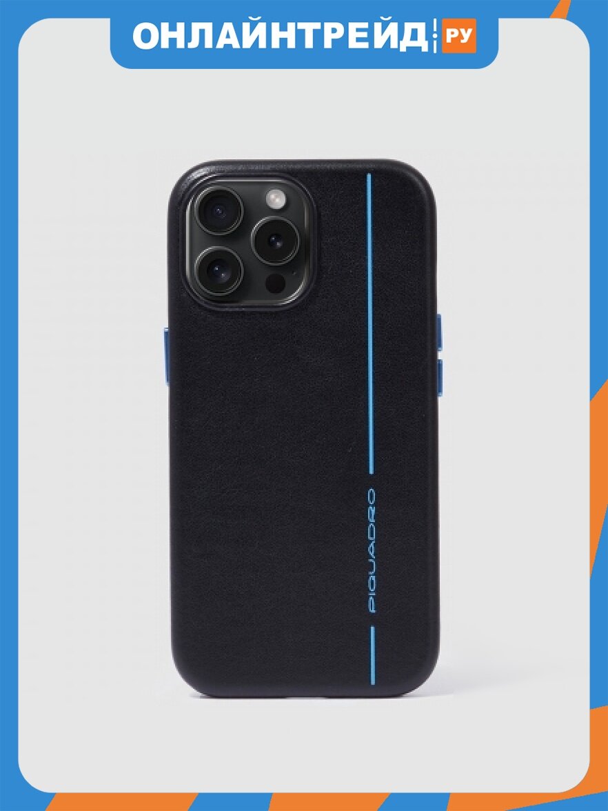 Чехол Piquadro AC6438B2/N для iPhone 15 Pro Blue Square, кожаный