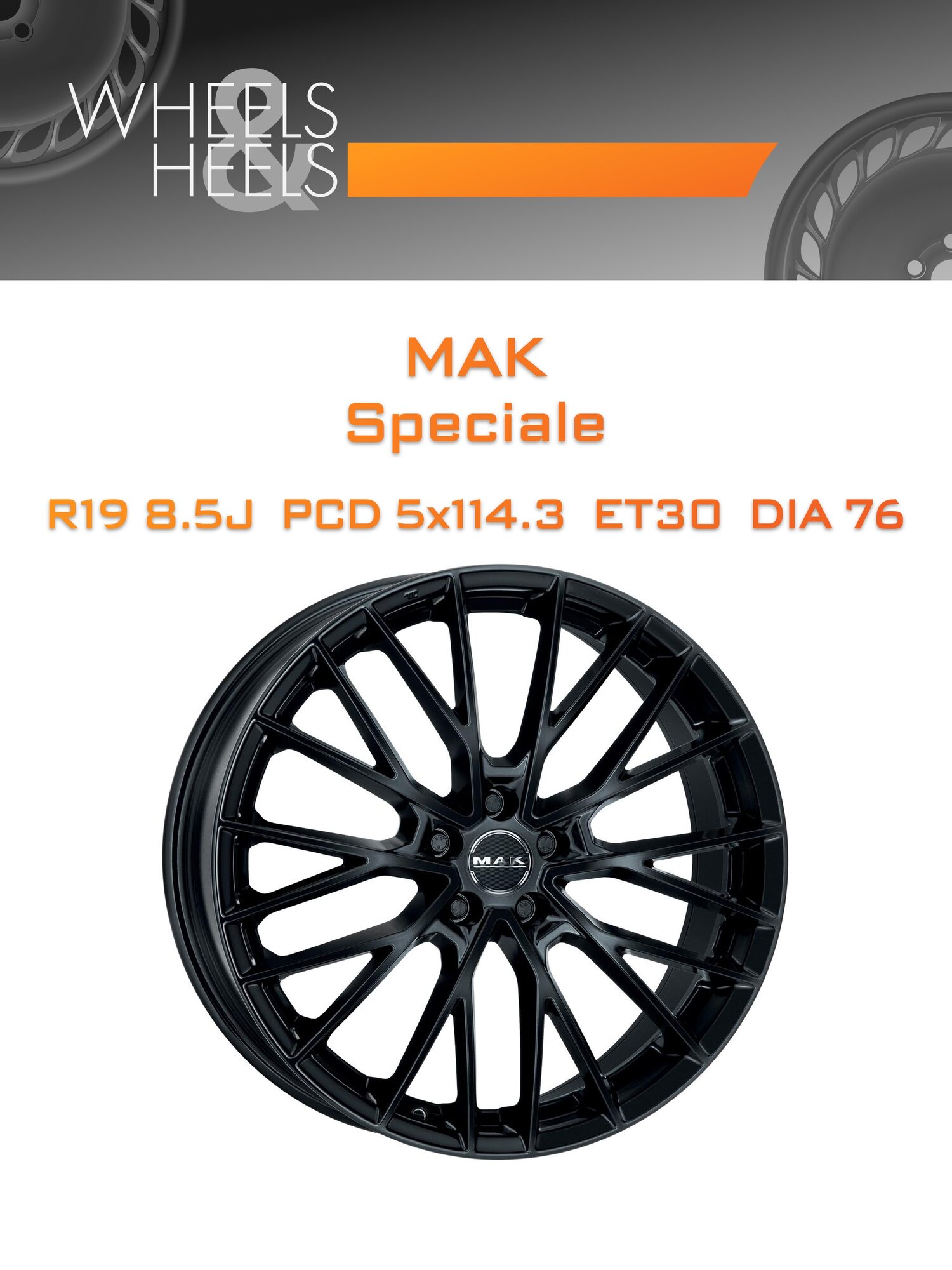 Диск автомобильный литой MAK Speciale 19x8.5 5x114.3 et30 dia76 Чёрный глянцевый