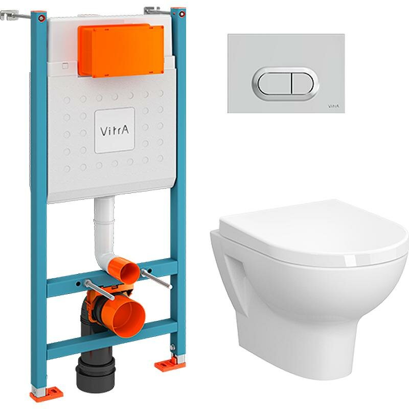 Инсталляция с унитазом комплект Vitra Zentrum 9012B003-7206 белый, с сиденьем микролифт и кнопкой смыва хром