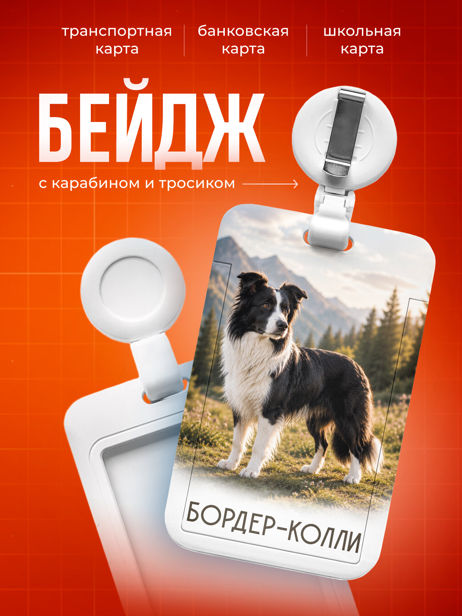 Бейдж чехол для пропуска, карты IREVIVE, с принтом бордер-колли в горах