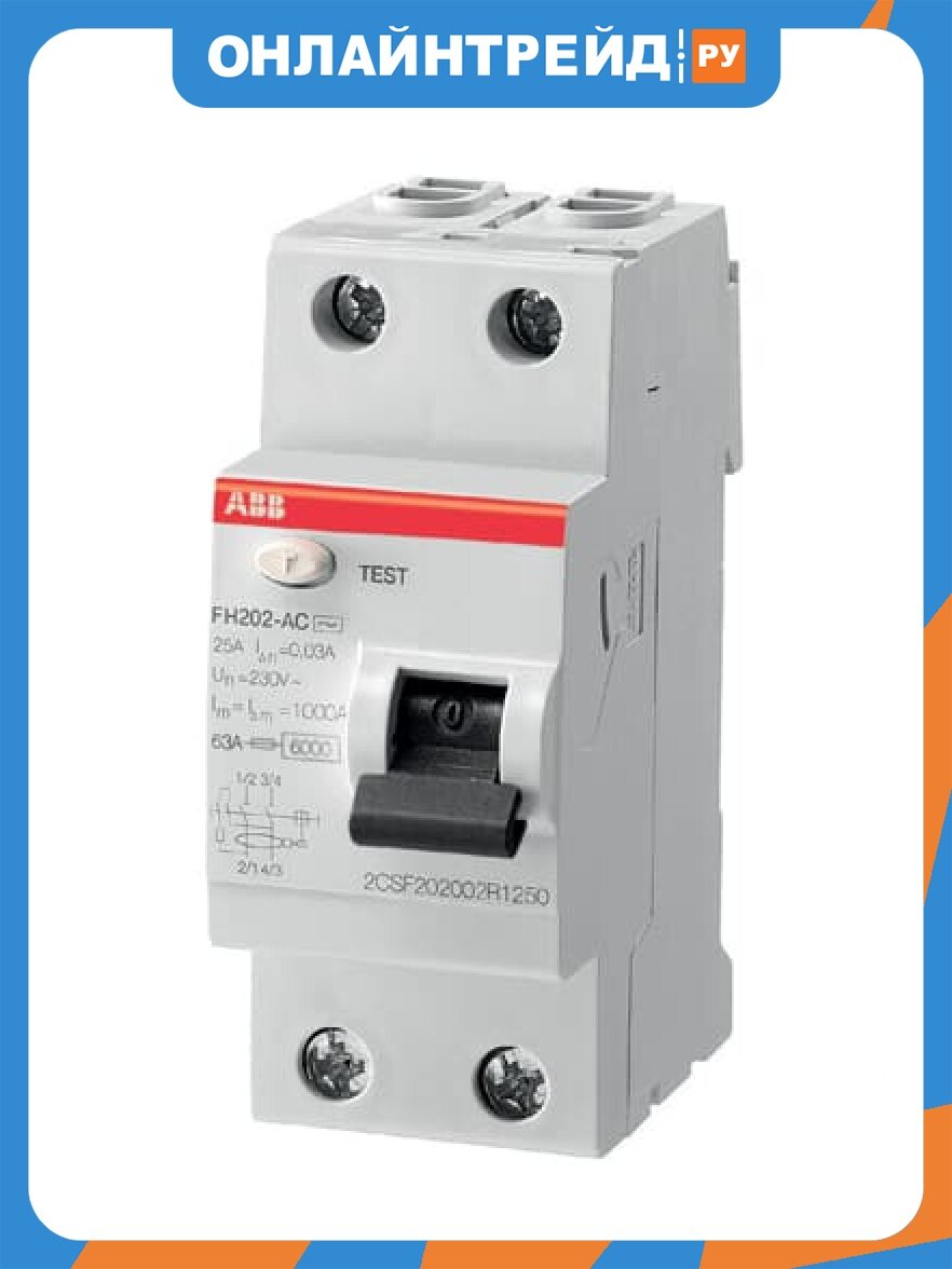 Устройство защитного отключения (УЗО) Abb 2p 63А 30мА тип AC FH202, 2CSF202004R1630