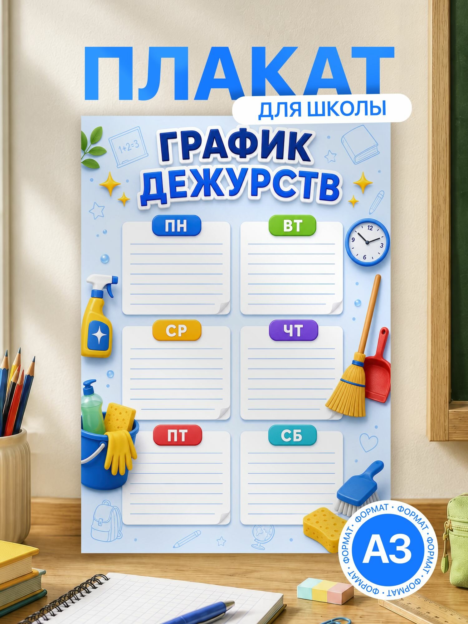 Плакат График дежурств для школы, в класс