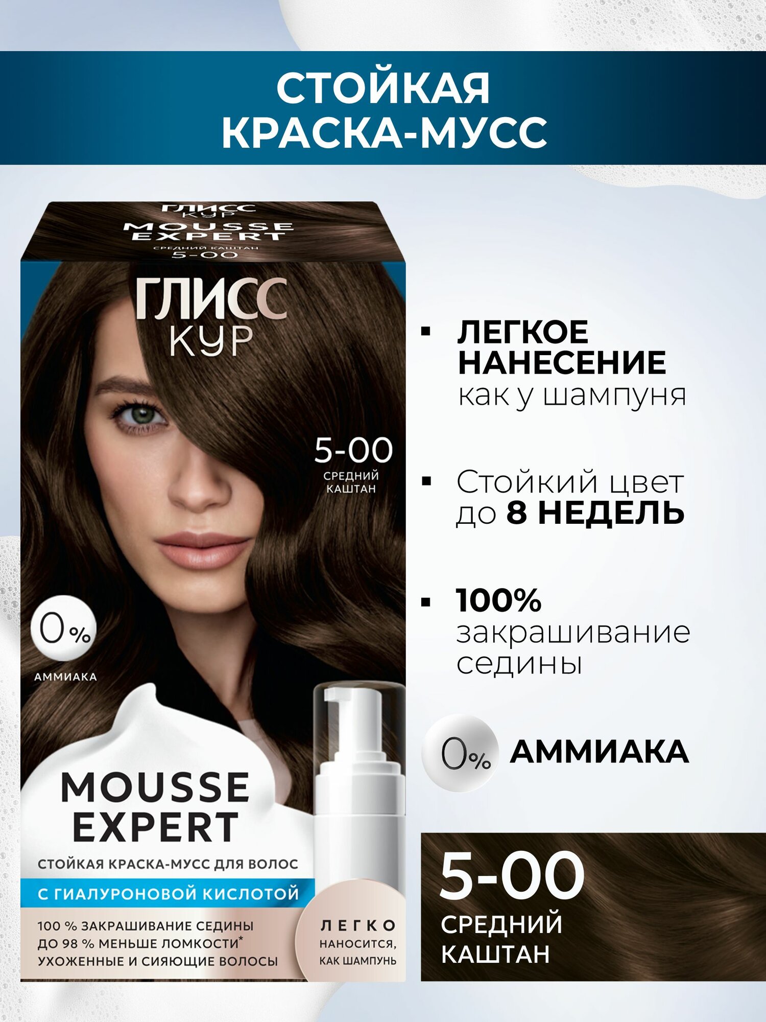 Глисс Кур Mousse Expert Стойкая краска-мусс 5-00 Средний Каштан