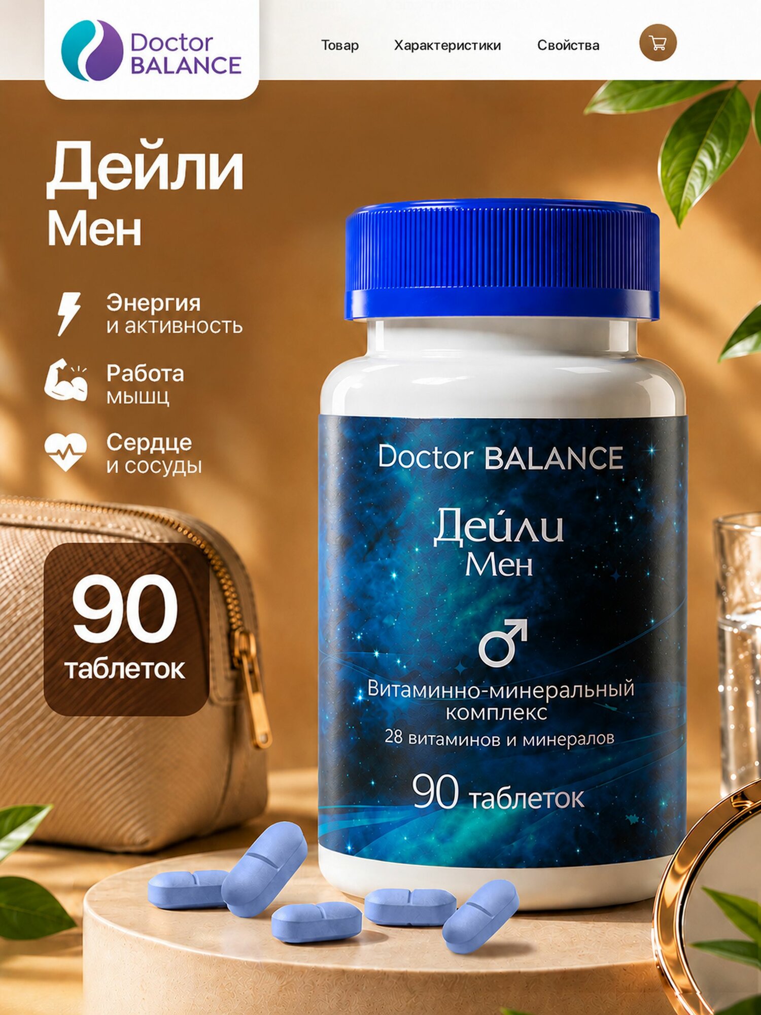 БАД к пище "Витаминно-минеральный комплекс для мужчин Дейли Мен" - 90 таблеток / уп - Doctor Balance