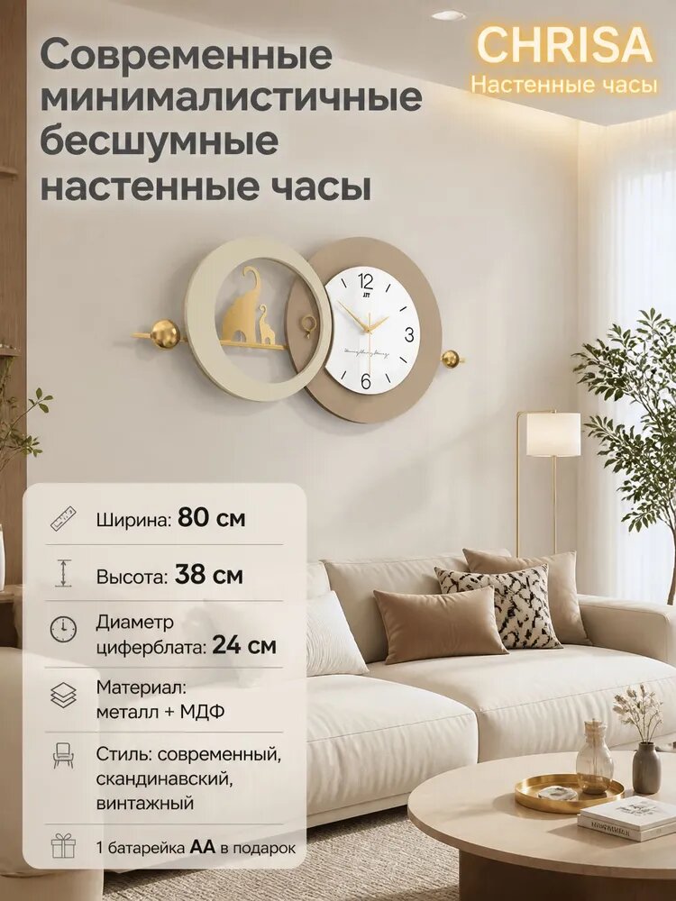 CHRISA Настенные часы "Гостиная светлые роскошные часы настенные часы, домашняя современная мода кремовый стиль украшения столовой бесшумные настенные часы", 80 см х 38 см