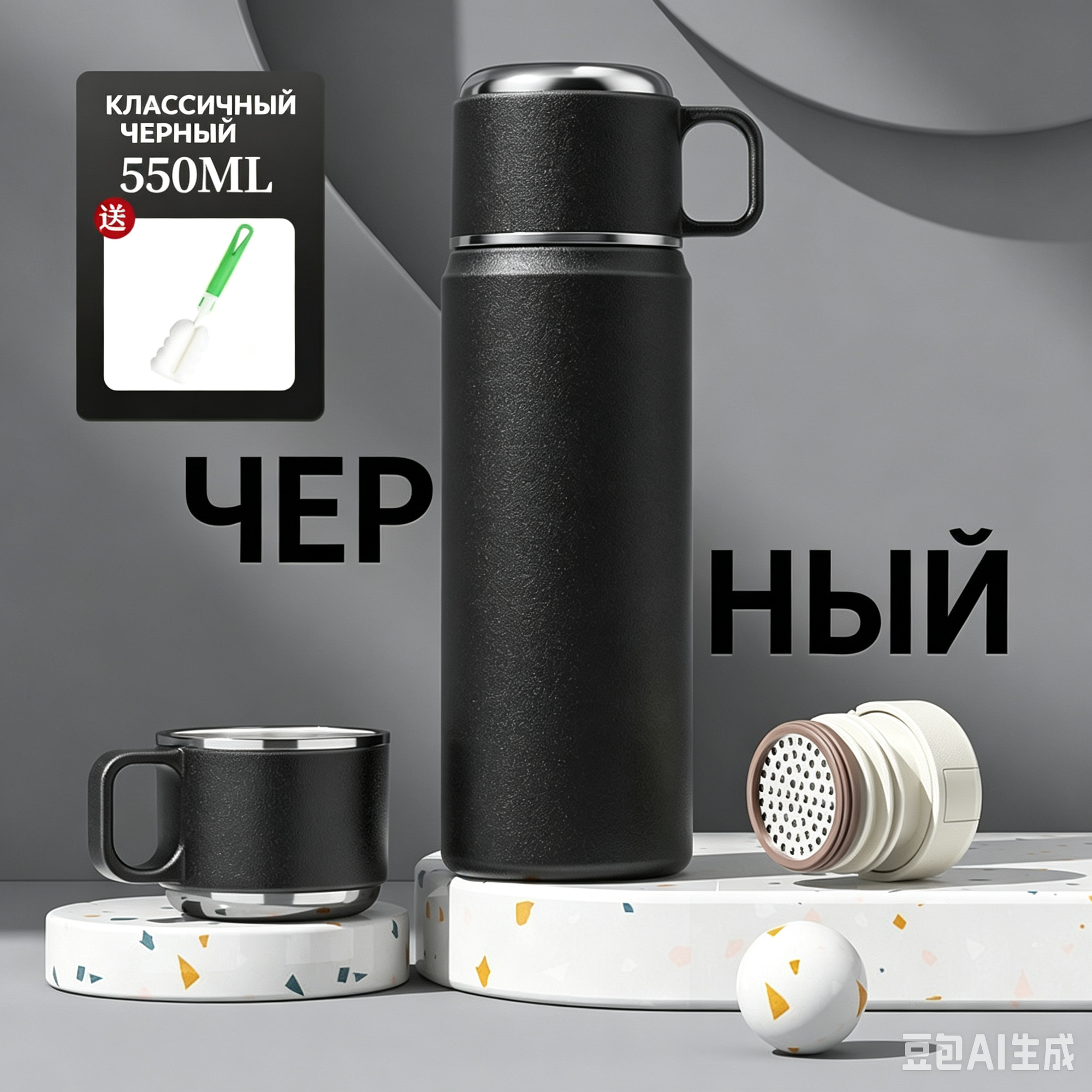 Термос для чая 550 мл, Термос 550 мл с крышкой-чашкой, сталь 316