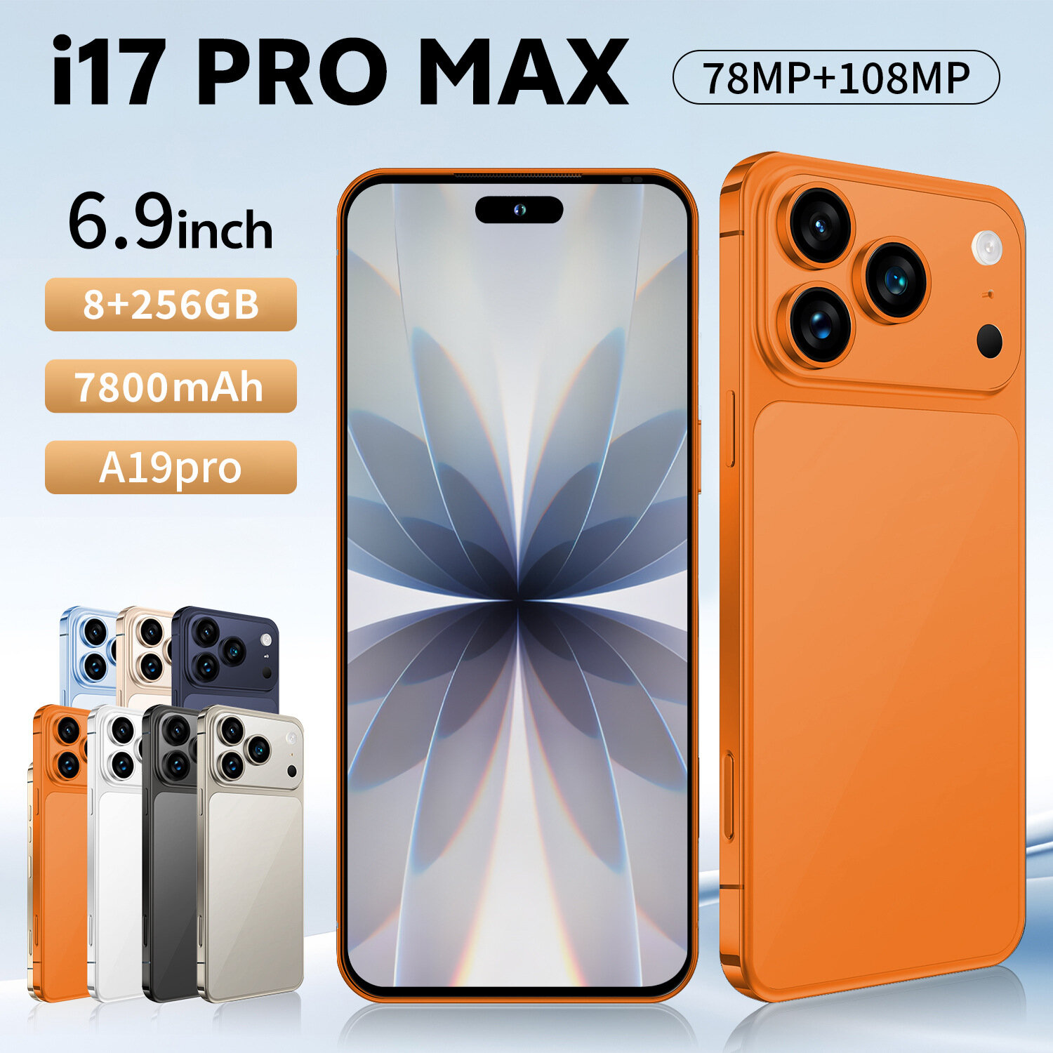 Смартфон i17promax 4ГБ+64ГБ 1/1 синий Android 4G глобальная версия