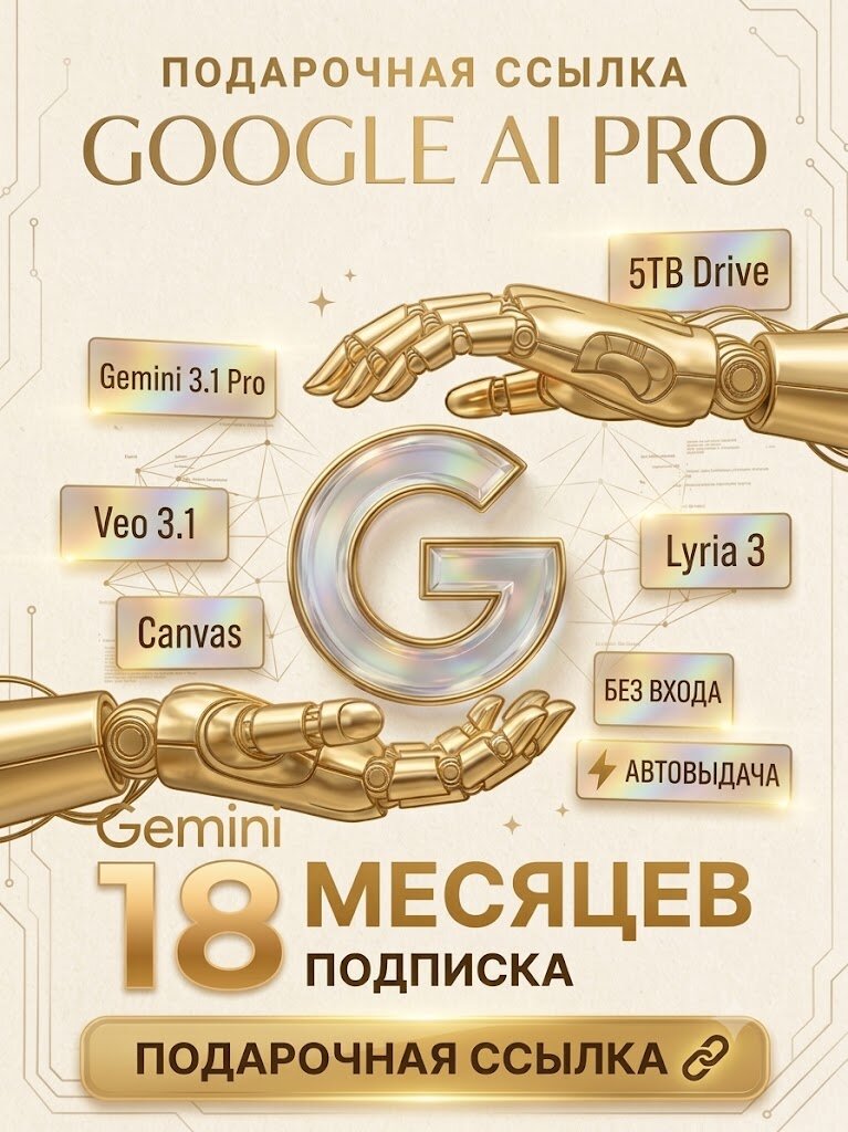 Gemini Pro 18 Месяцев | 5ТБ | Nano Banana 2/VEO 3.1/NoteBook LM. На ВАШ аккаунт