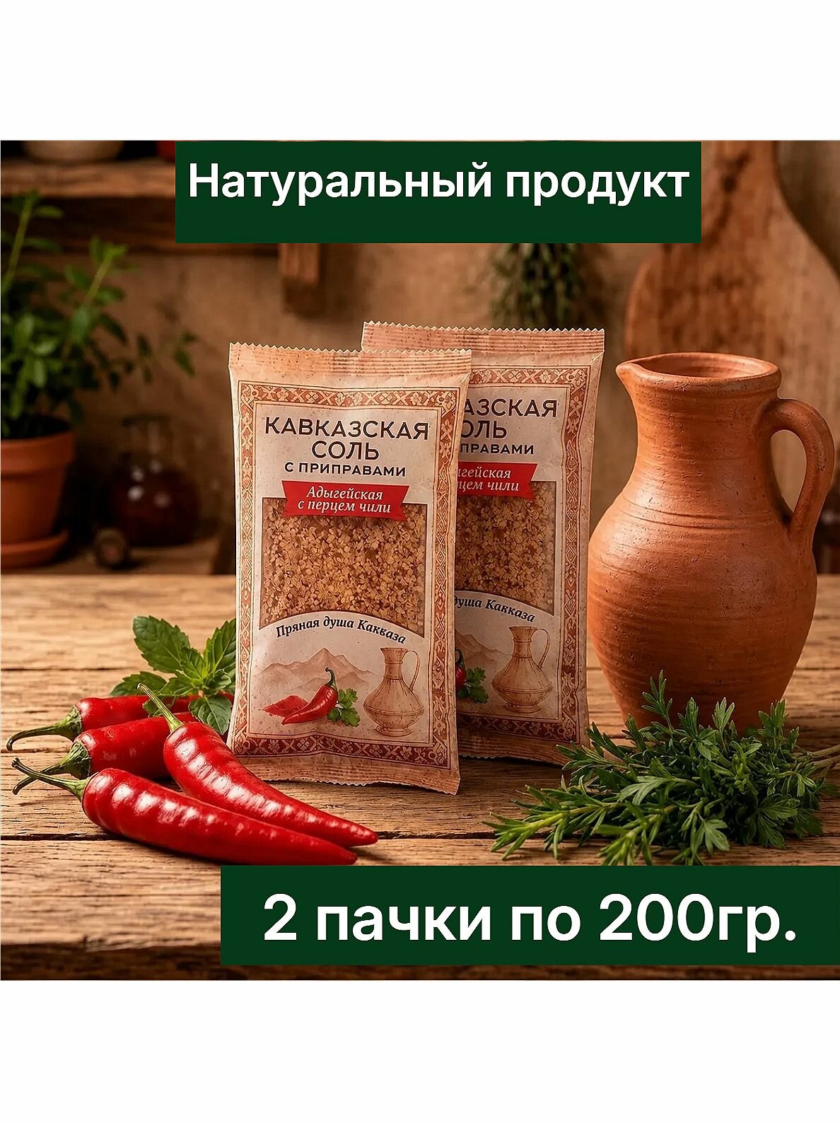 Адыгейская соль с перцем чили, Кавказская соль с приправами, 2шт.