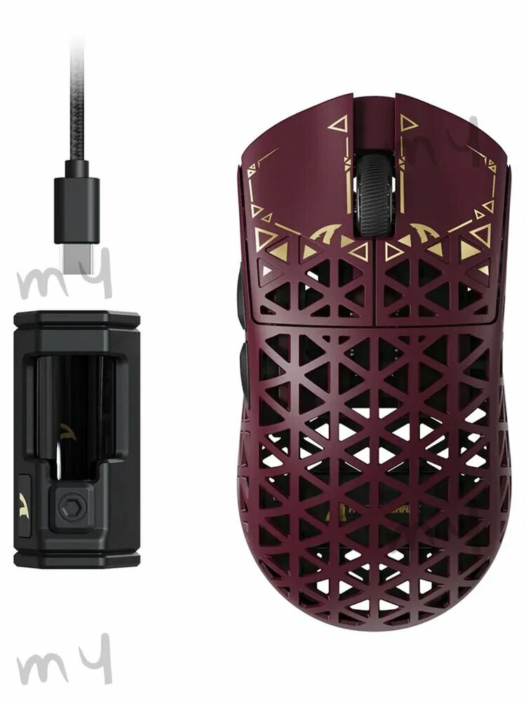 Игровая мышь беспроводная R5 ULTRA H28Q, бордовый, золотой