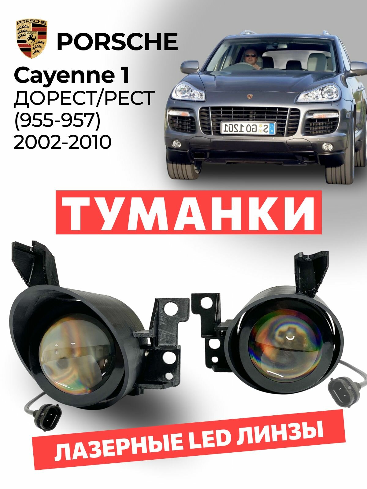 Bi-Led противотуманные фары Porsche Cayenne 955 957 2002-2010 ПТФ светодиодные линзы для Порше Кайен 1 поколения дорестайлинг рестайлинг